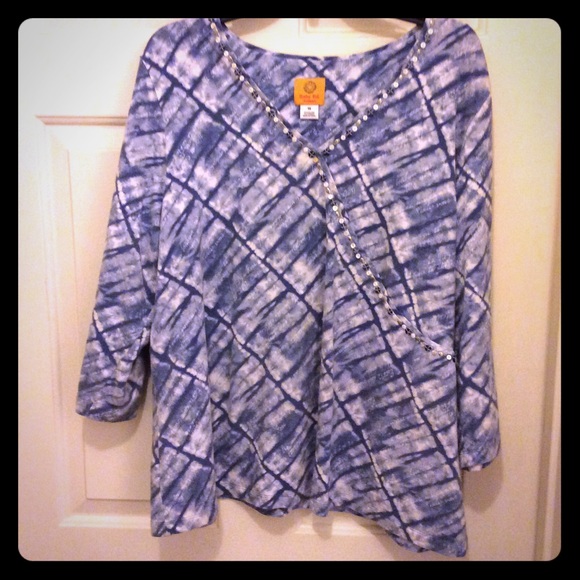 Ruby Rd. | Tops | Ruby Rd Woman X Blue White Button Trim Top Blouse ...